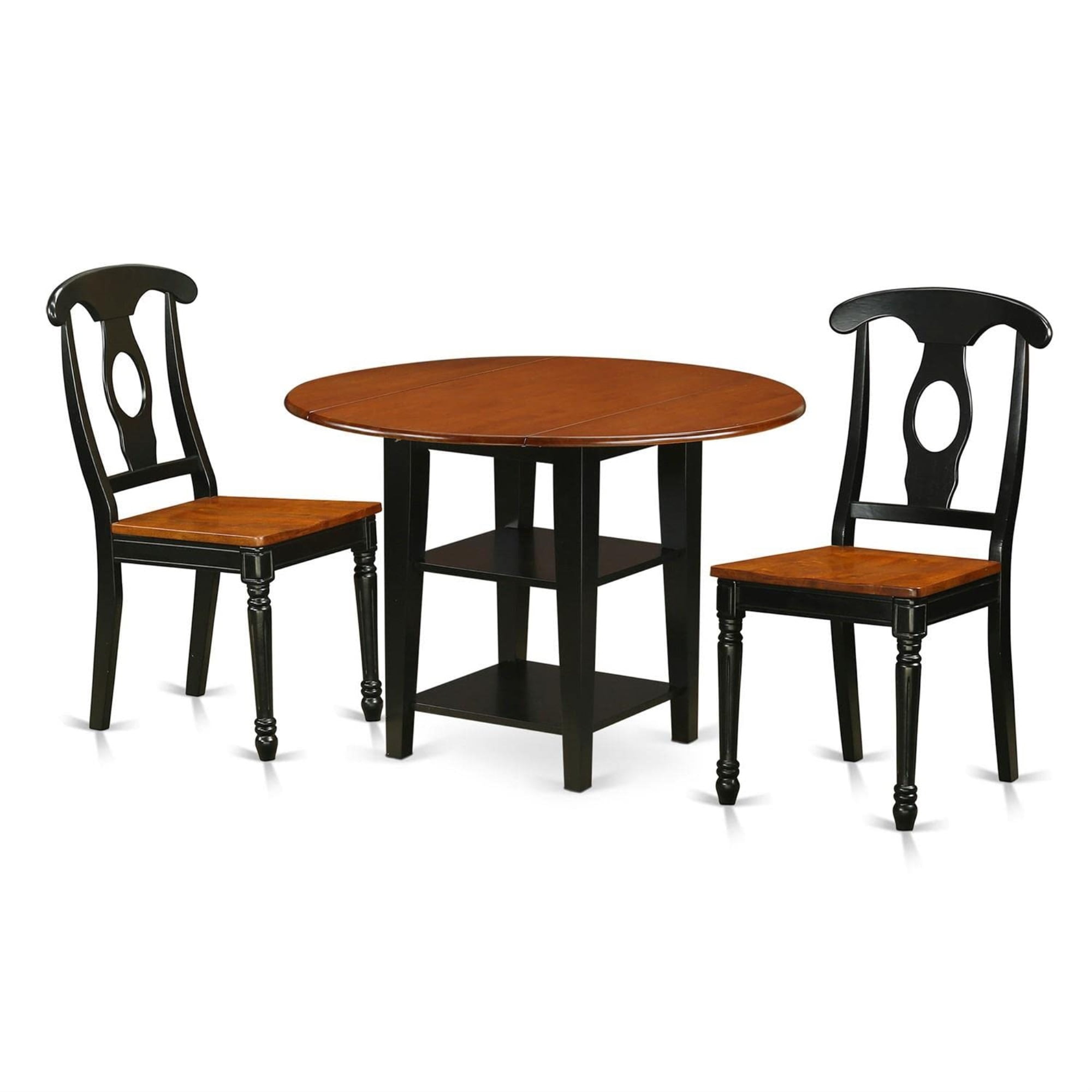 Contemporary 3 Piece Dining Set - Black & Cherry Color, Rubberwood ...