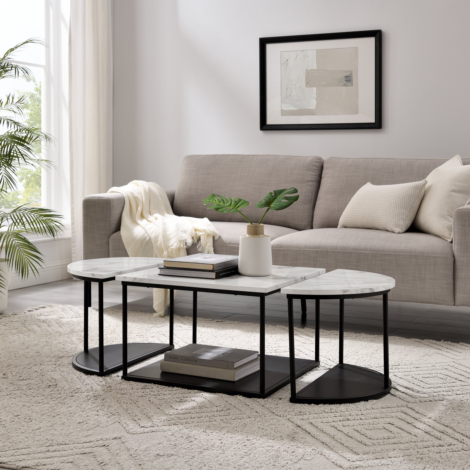 Contemporary 3-Piece Faux-Marble Top Open-Box Coffee Table Set ...