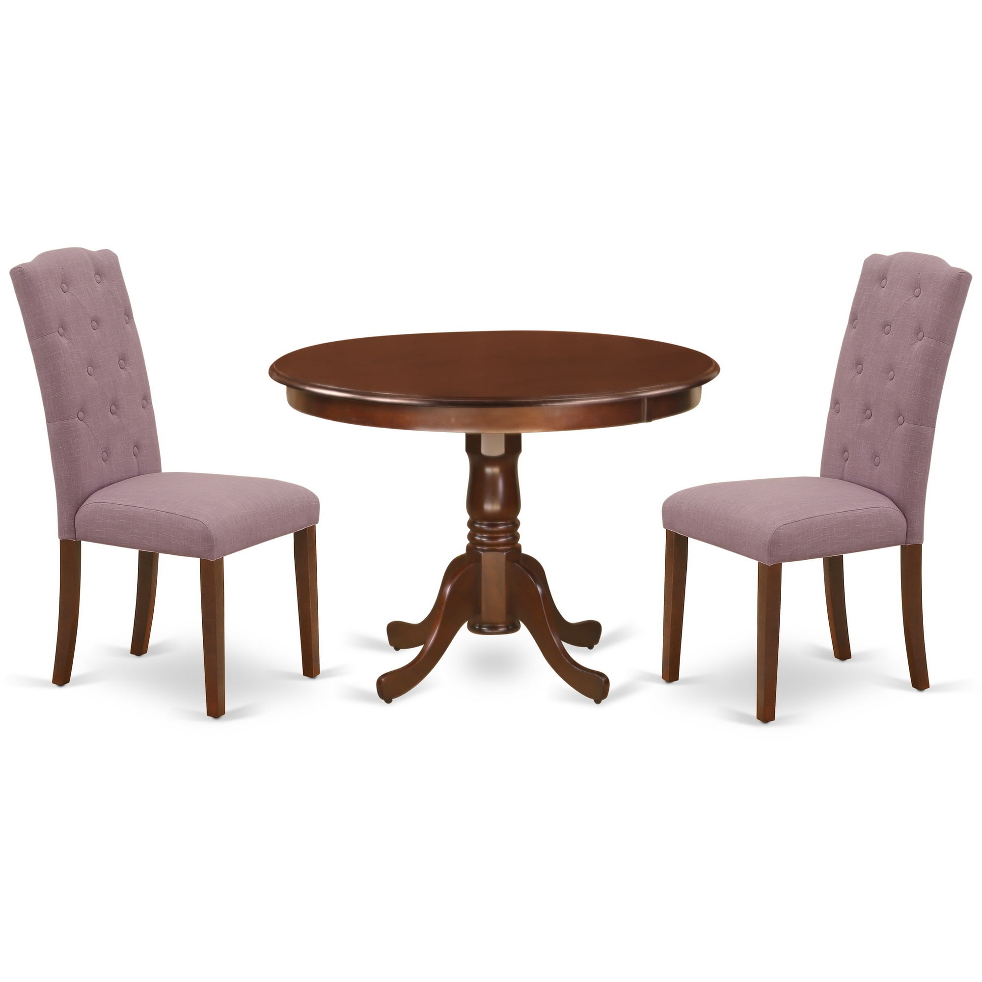 Contemporary 3Pc Dinette Set: Round Table & 2 Parson Chairs in Mahogany ...