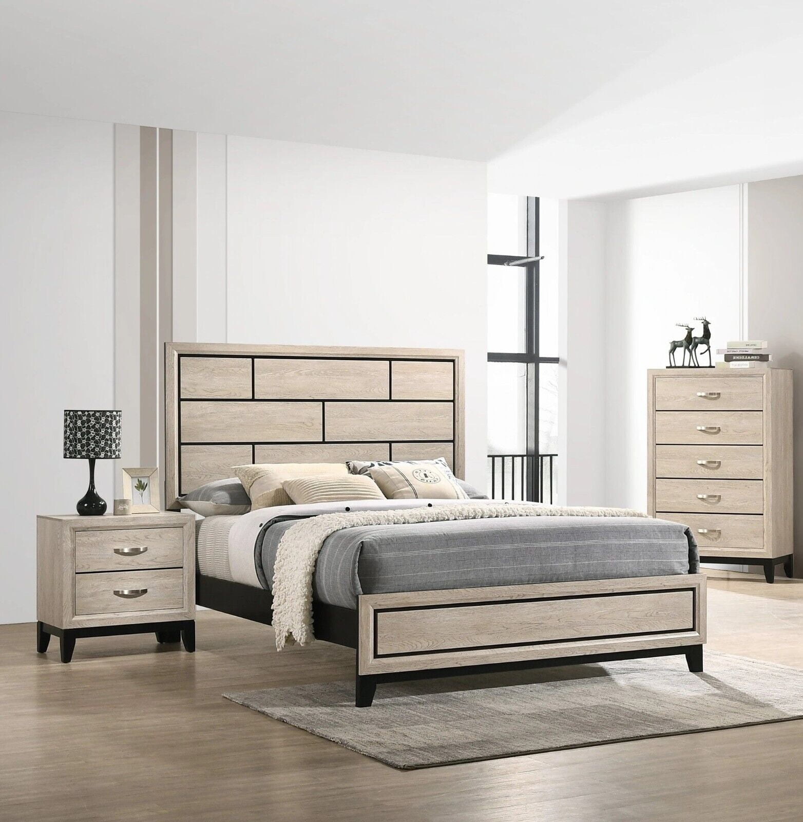 Contemporary 3pc Queen Size Bedroom Set Bed Chest Nightstand Chalk Gray ...