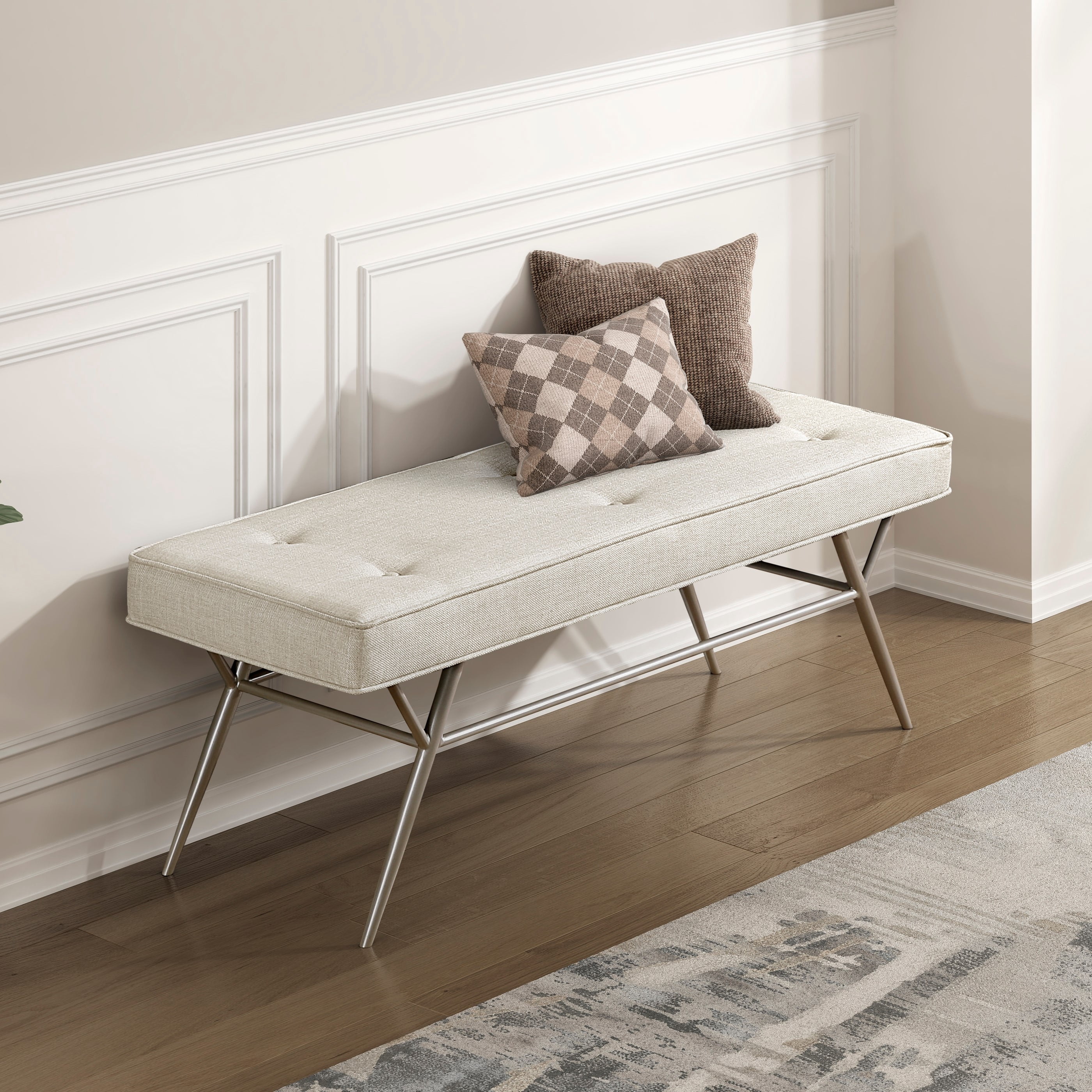 Contemporary 48" Upholstered Bench: Plush Beige Tufted Seat, Chic ...