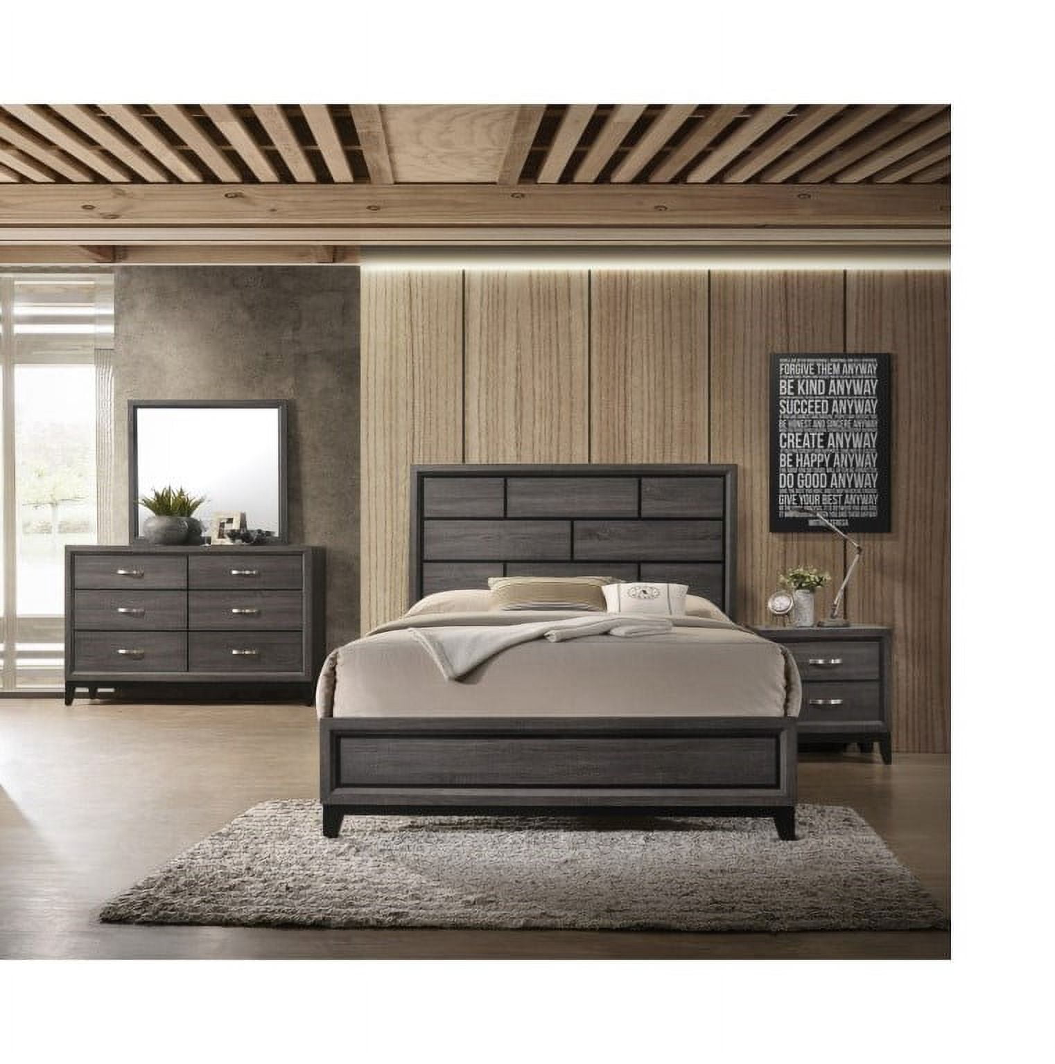 Contemporary 4pc King Size Bedroom Set Bed Dresser Mirror Nightstand ...