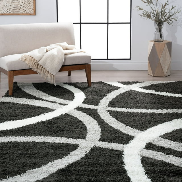 Contemporary 4x6 Area Rug Shag Thick (4' x 5'3'') Abstract Dark Gray ...