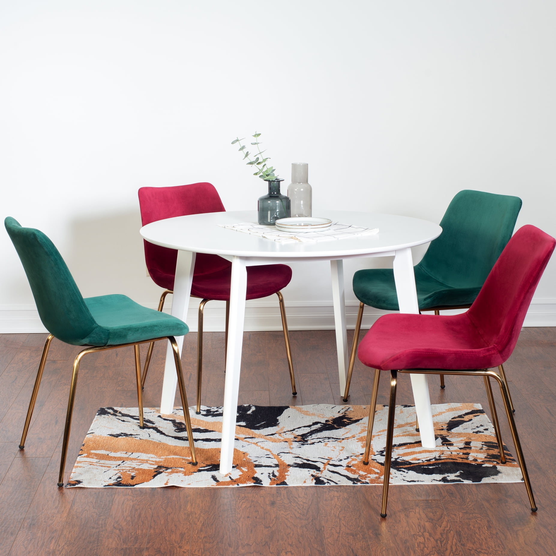 Contemporary 5 Dining Arrangement - White Round Table With 4 Chairs And ...