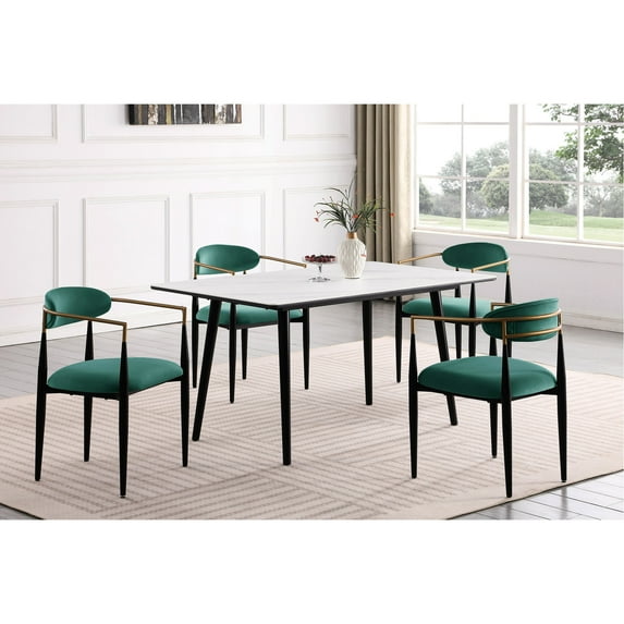 Contemporary 5-piece Dining Set: White Sintered Stone Table and Green ...