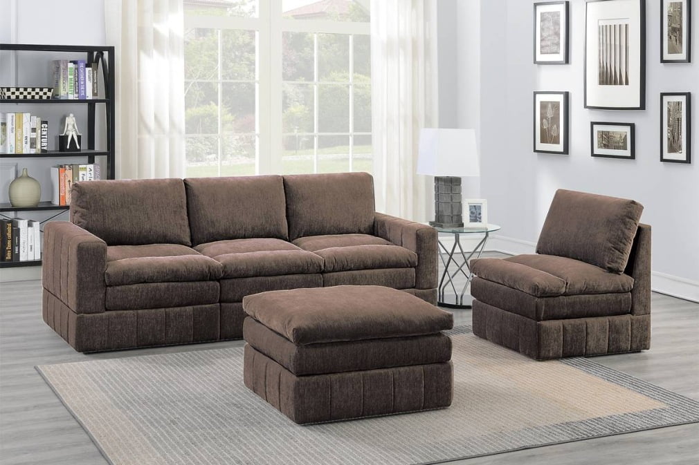 Contemporary 5pc Set Modular Sofa Set 2x Arm Chair 2x Armless Chairs 1x ...