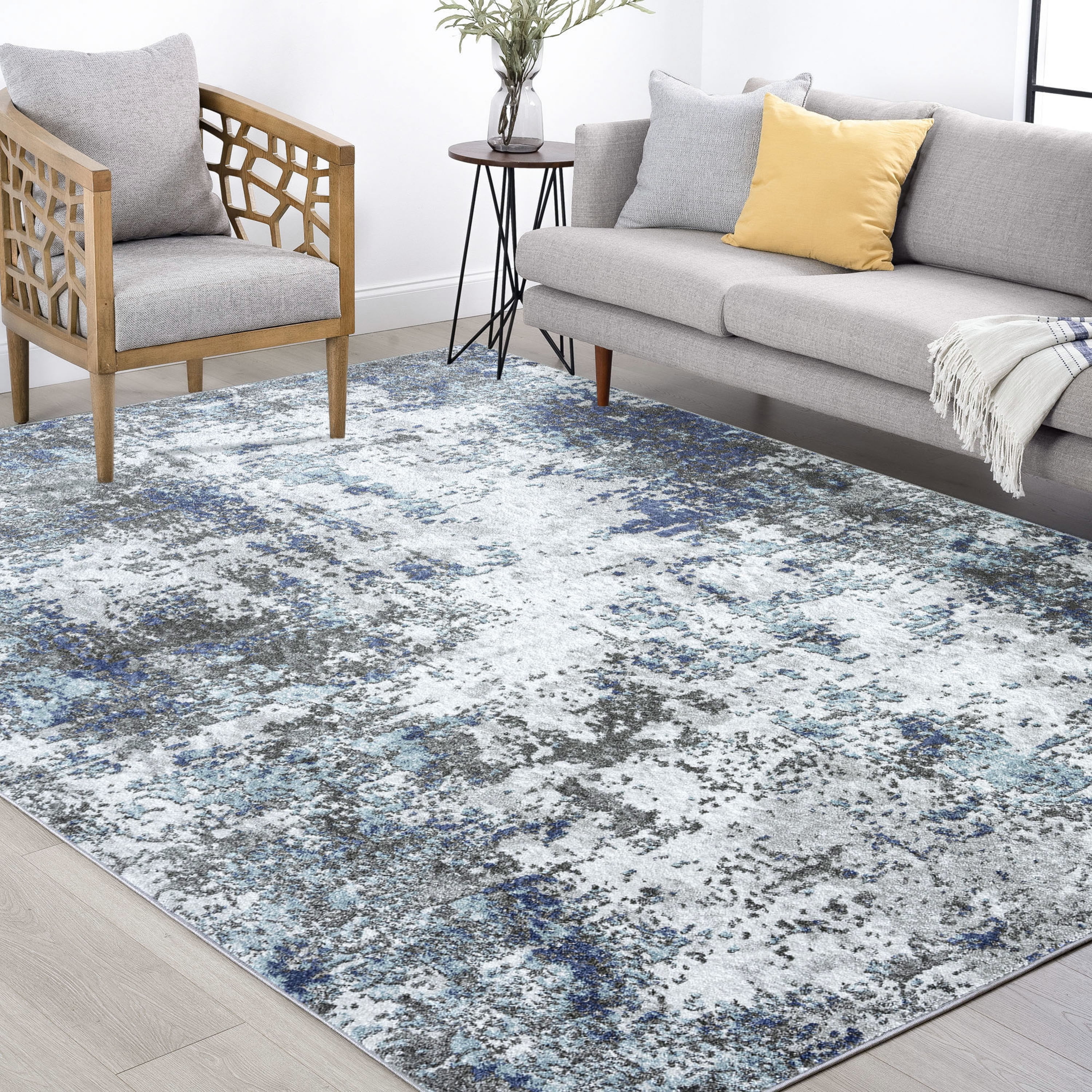 Contemporary 5x8 Area Rug (5'3'' x 7'3'') Abstract Blue, Blue Living ...