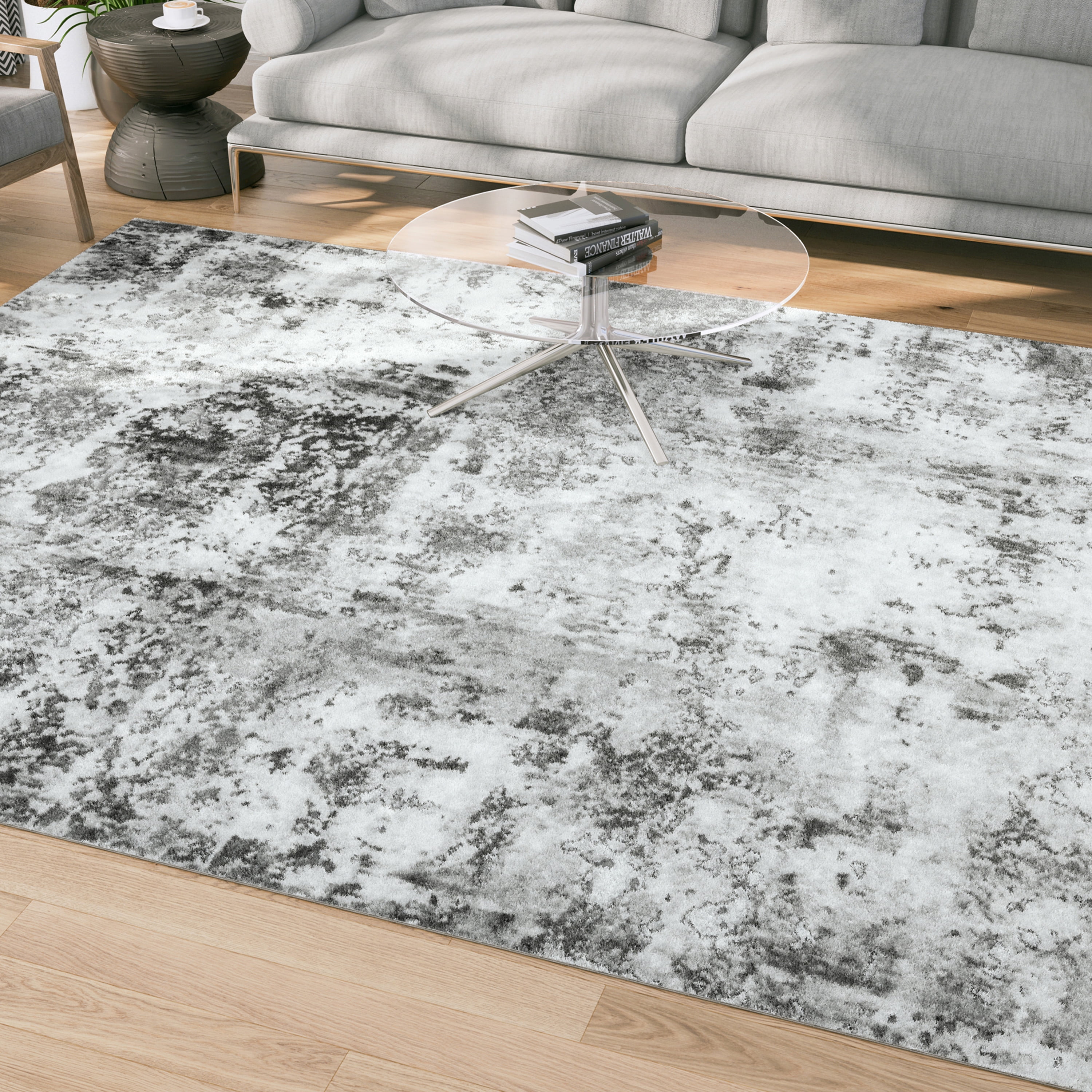 Contemporary 5x8 Area Rug (5'3'' x 7'3'') Abstract Gray Living Room ...