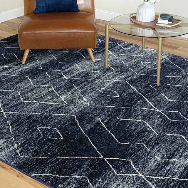 Contemporary 5x8 Area Rug (5'3'' x 7'3'') Geometric Navy, Cream Living ...