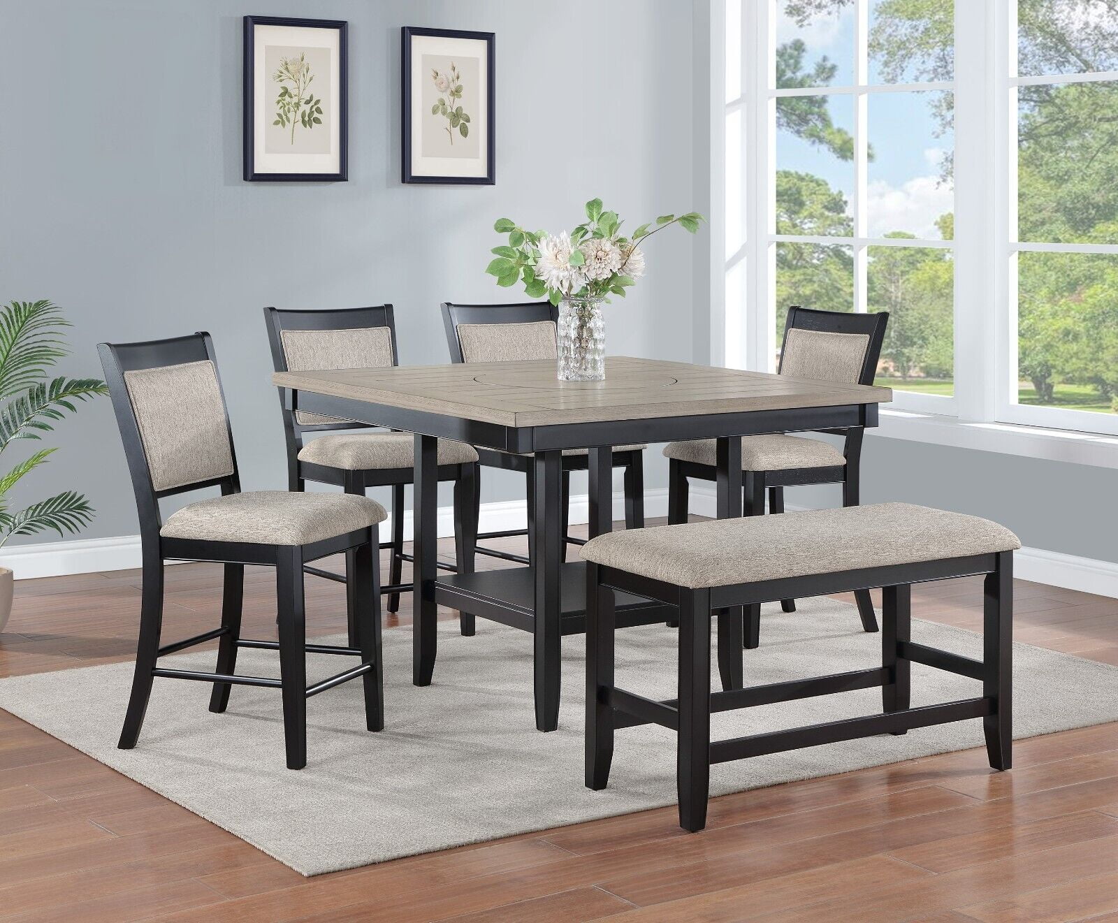 Contemporary 6pc Counter Height Square Dining Set Upholstered Chairs ...