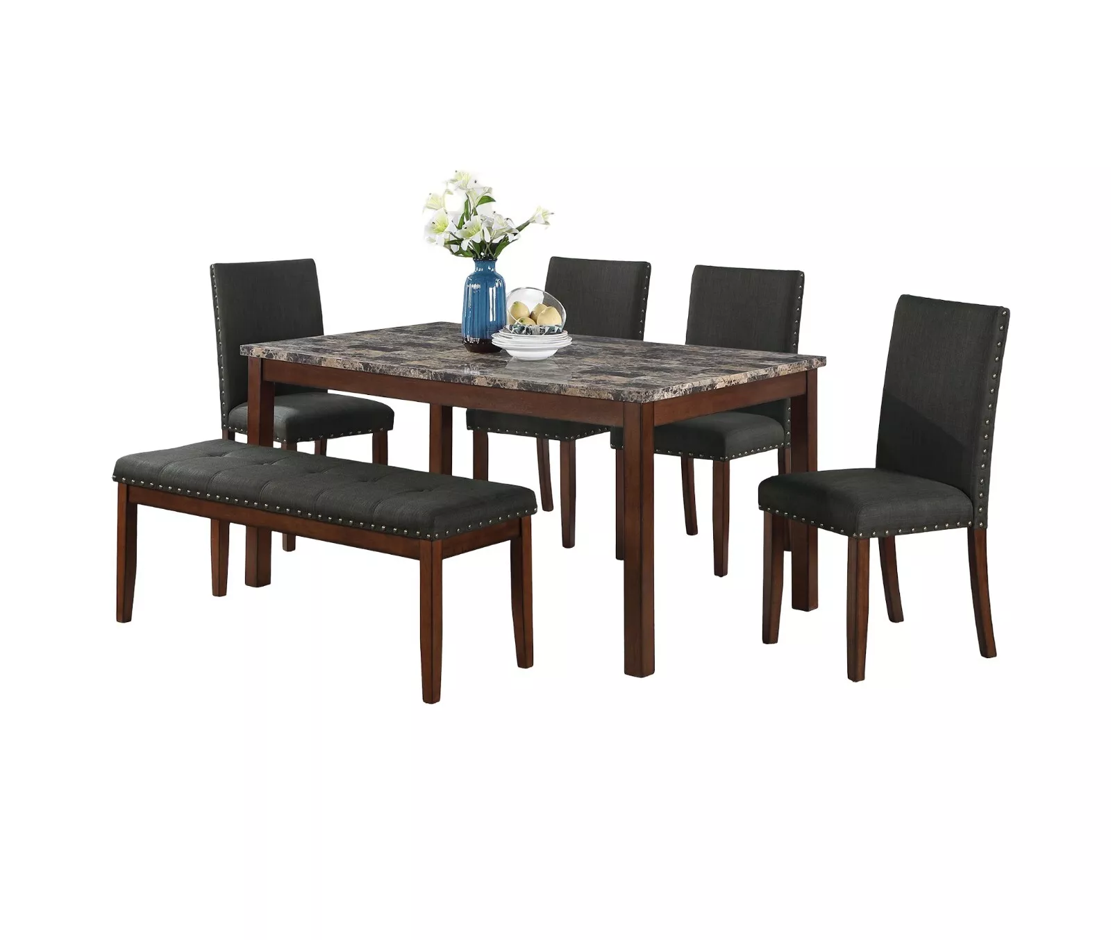 Contemporary 6pc Dining Room Set Dining Table 4x Side Chairs And 1x ...