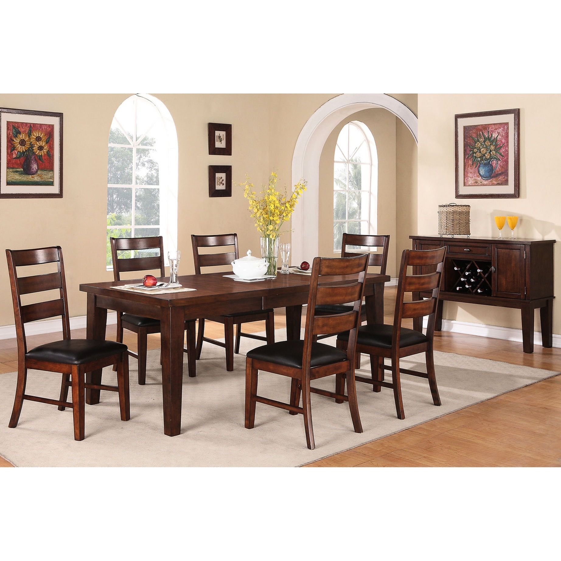 Contemporary 7-Piece Dining Set - Expandable Table and Ladder Back ...