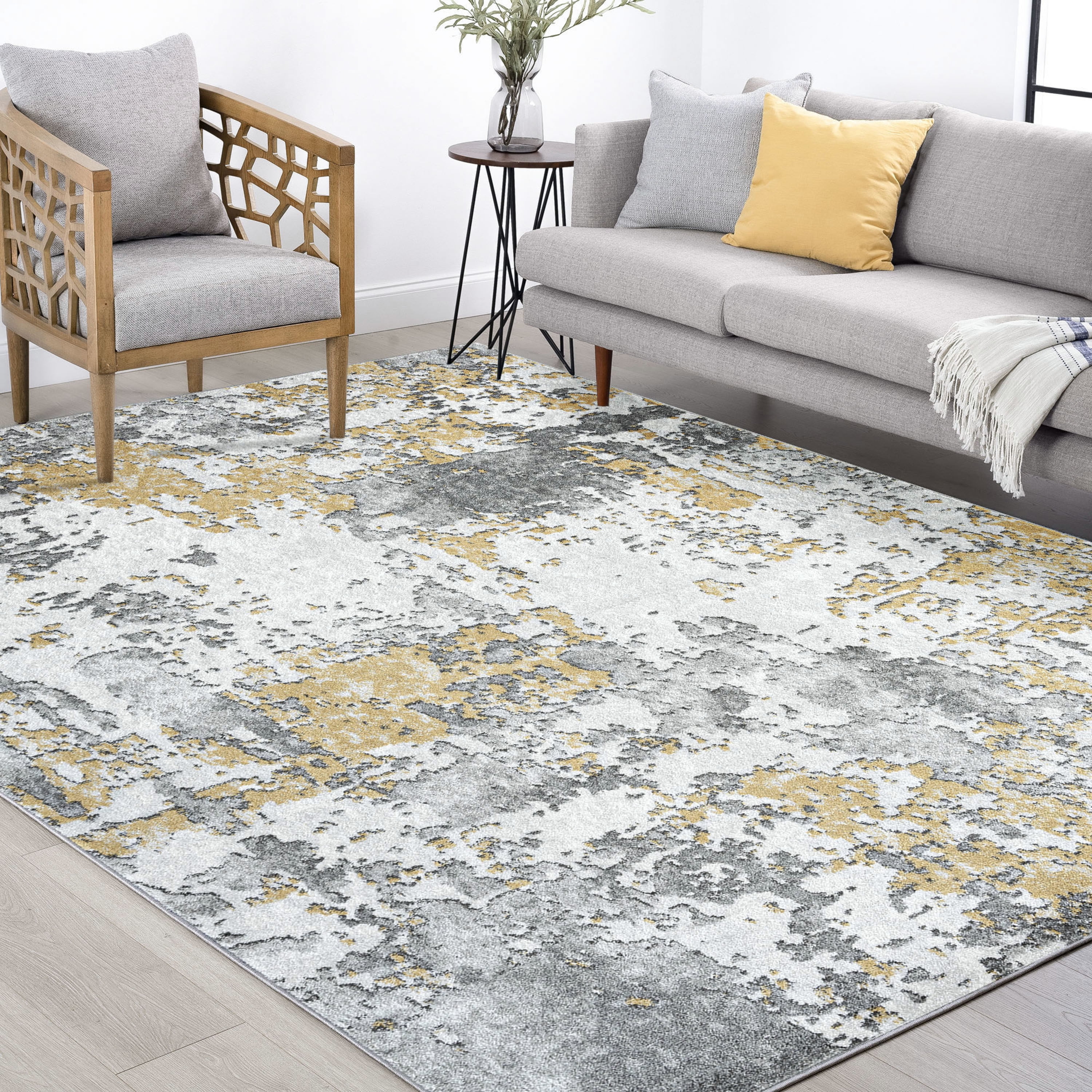 Contemporary 8x10 Area Rug (7'11'' x 10'3'') Abstract Gold, Gold Living ...