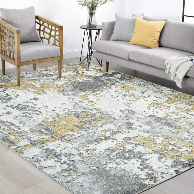 Contemporary 8x10 Area Rug (7'11'' x 10'3'') Abstract Gold, Gold Living ...