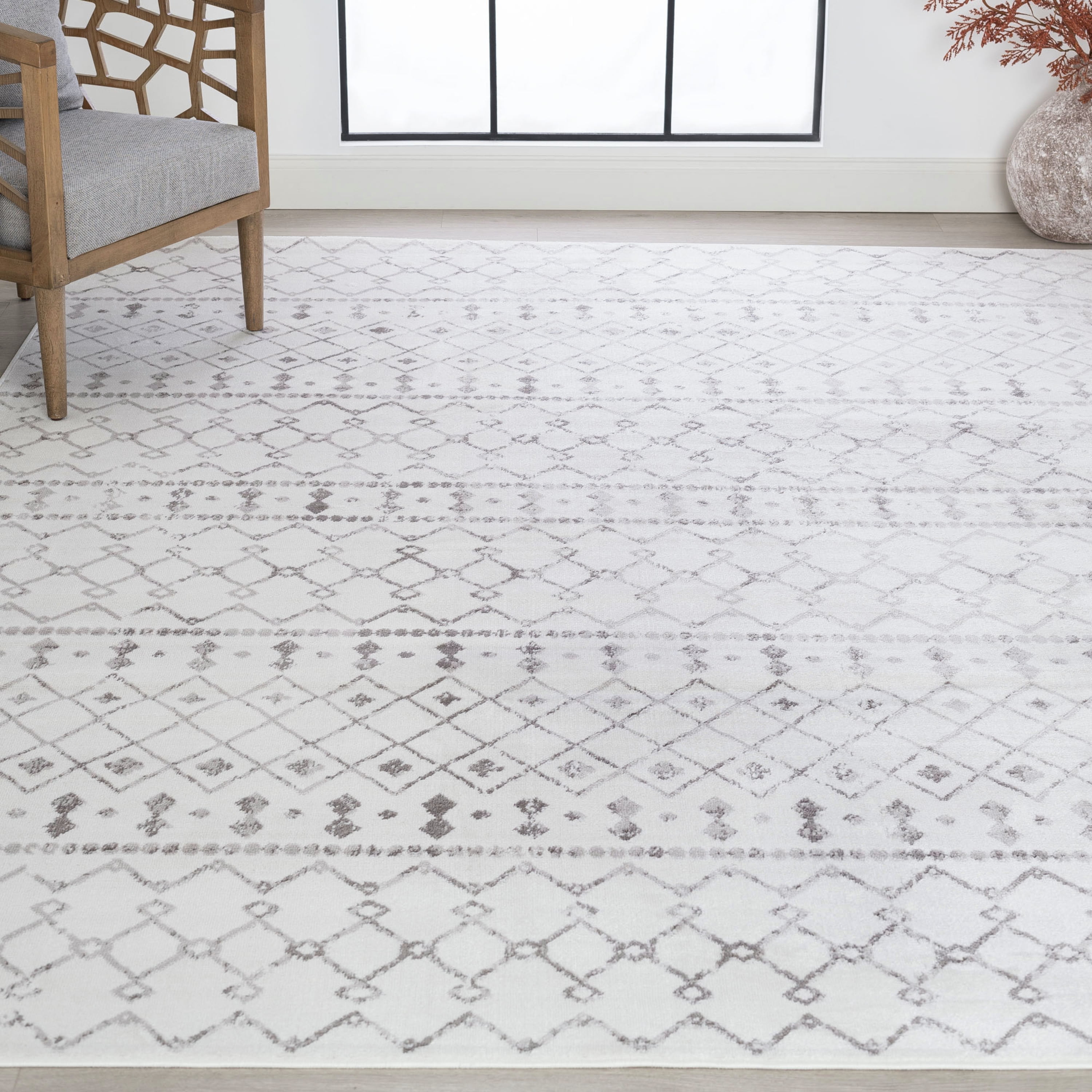 Contemporary 9x12 Area Rug (8'9'' x 12'2'') Geometric White Living Room ...