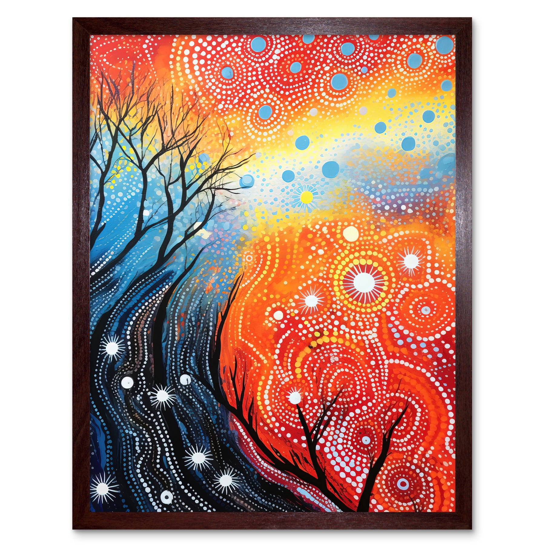 Contemporary Aboriginal Artwork in Blue and Orange Vibrant Abstract ...