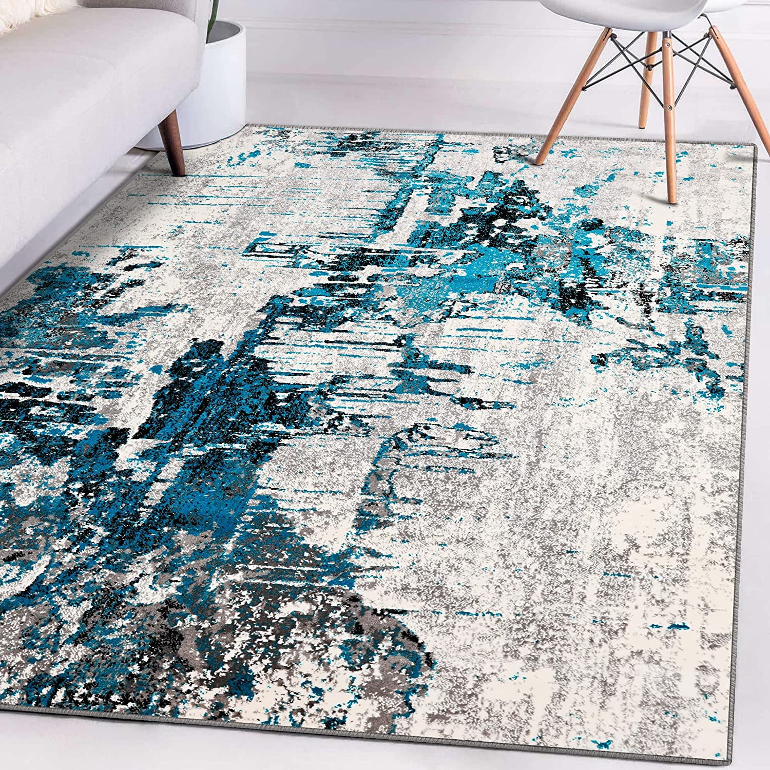 Contemporary Abstract Area Rug, Turquoise 5x7 - Walmart.com