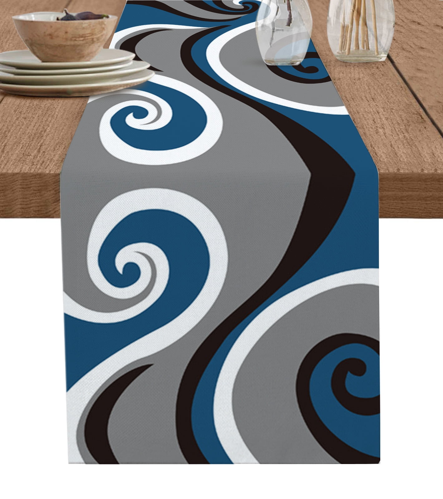 Contemporary Abstract Blue Table Runner ration Home r Dinner Table ...