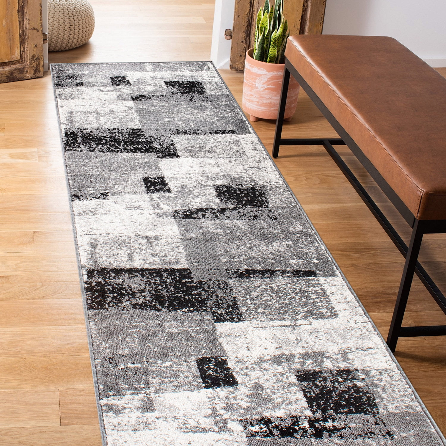 Contemporary Abstract Boxes Gray 2'x7' Runner Rug - Walmart.com