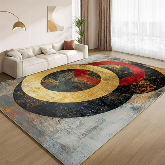 Contemporary Abstract Circles Rug 3x5 Small Area Rugs Multi Gray Black ...