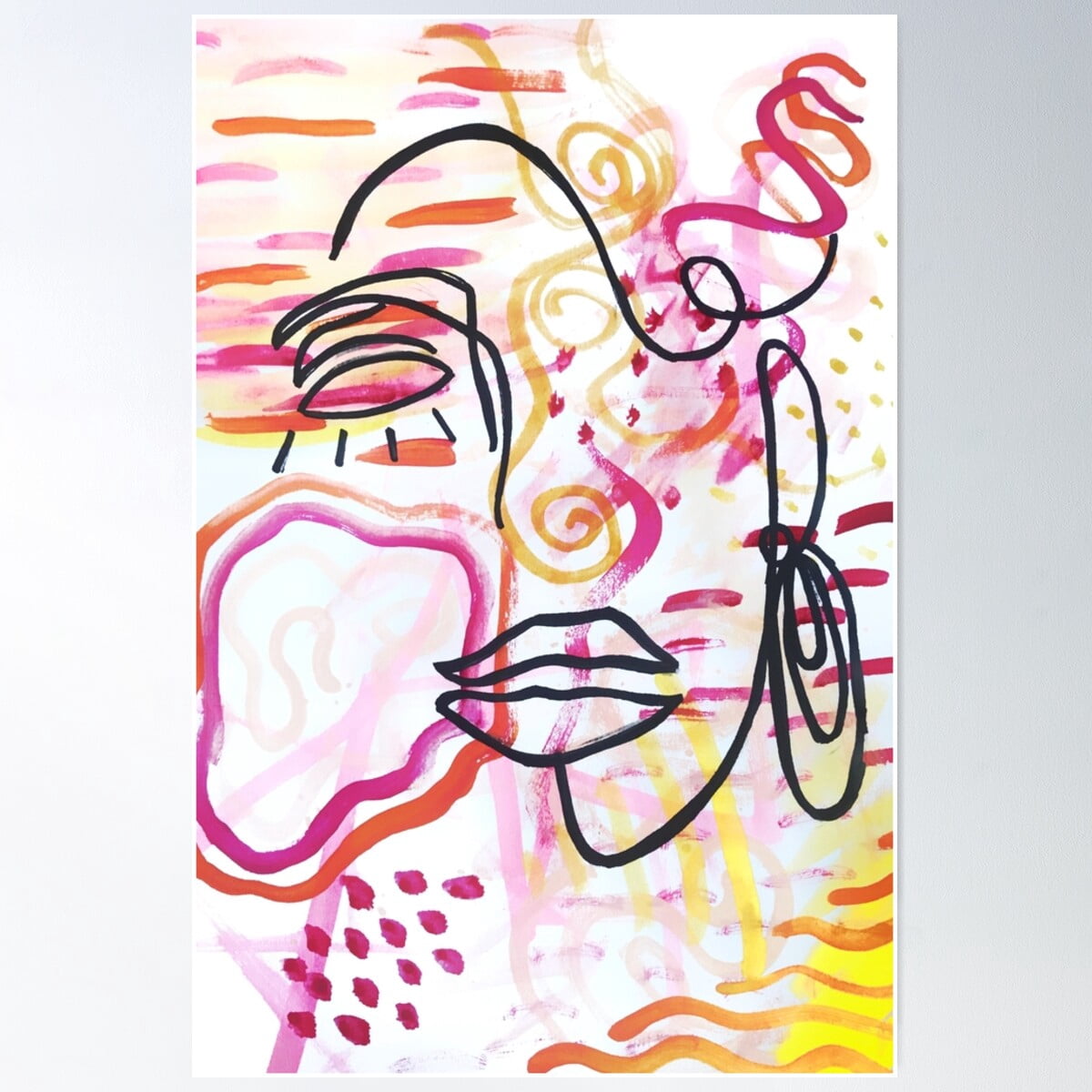 Contemporary Abstract Painting With Line Drawing Woman Face Poster Wall ...