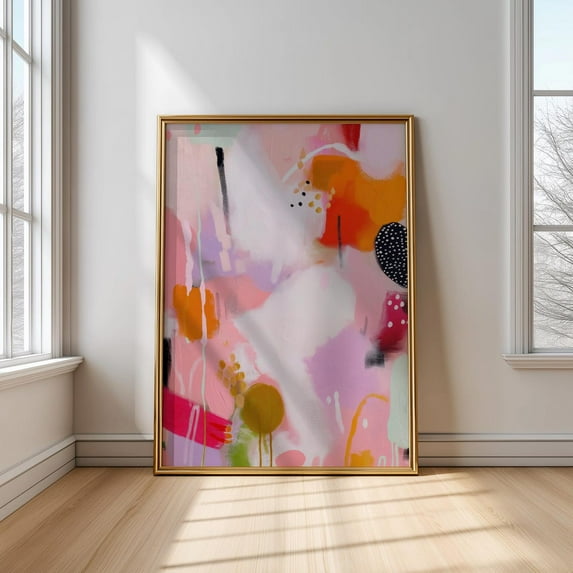 Contemporary Abstract Wall Art – Pink & Mustard Poster, Colorful Home ...