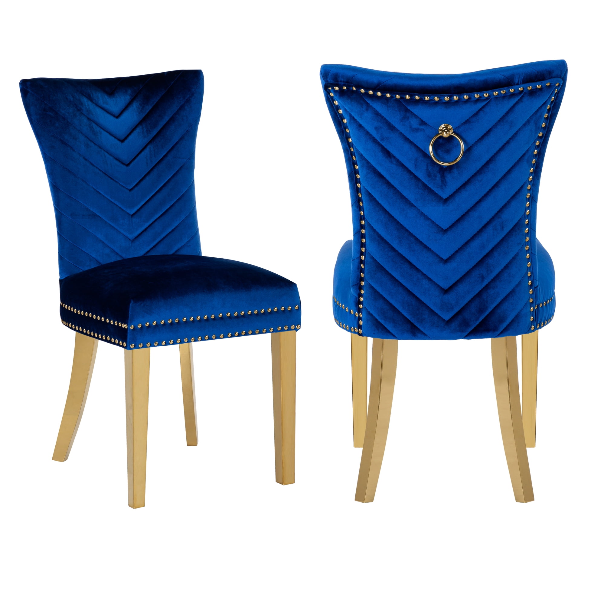Contemporary Accent Chairs With Smooth Blue Velvet And Radiant Gold ...