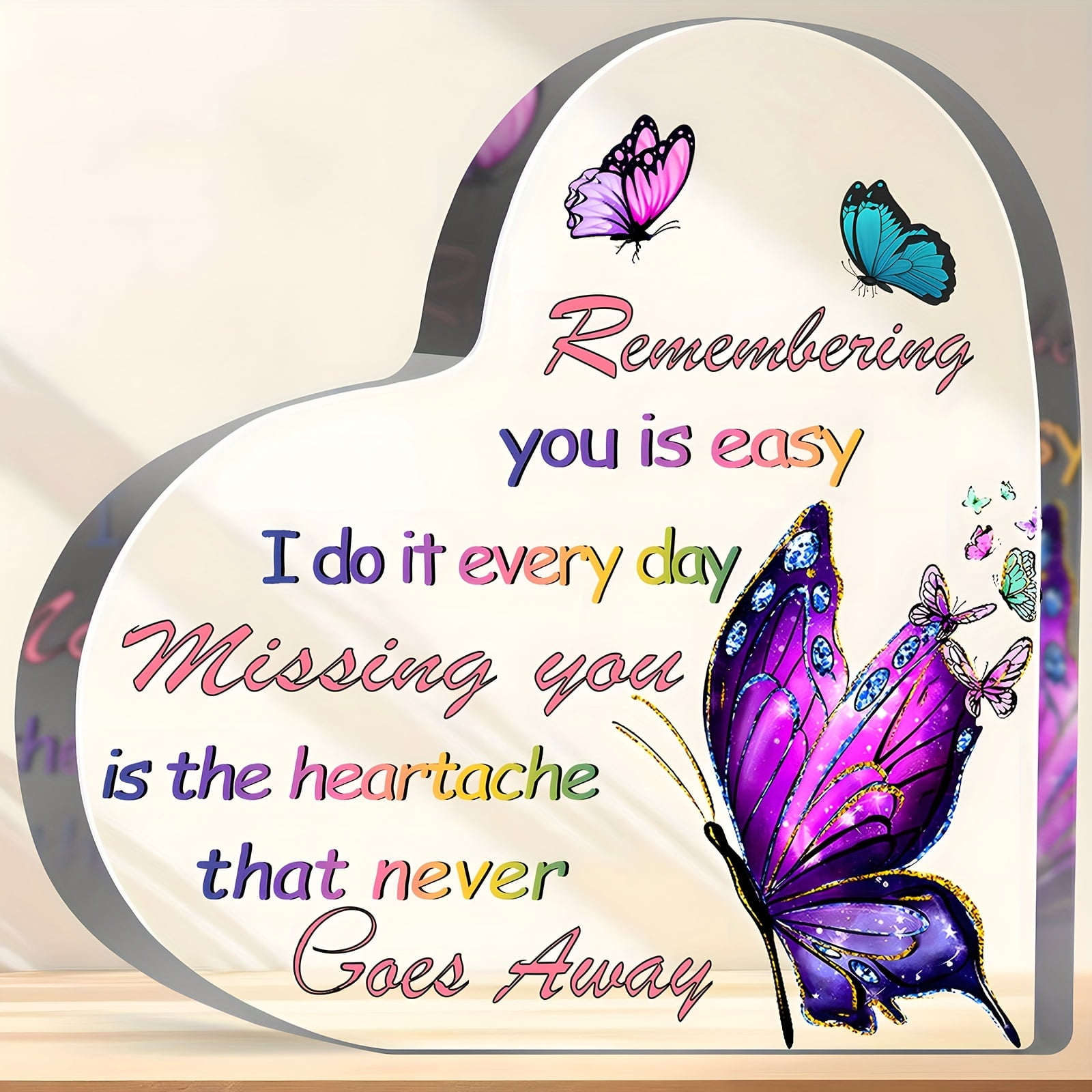 Contemporary Acrylic Heart Memorial Plaque Butterfly Design ...