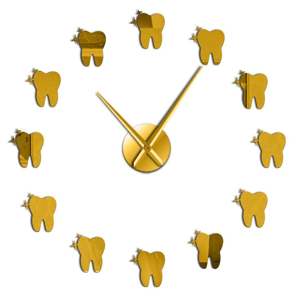 Contemporary Acrylic Mirror Effect Tooth 3D DIY Wall Clock Dentist ...