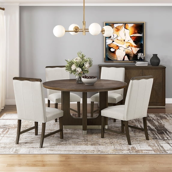 Contemporary Aesthetic 5pc Dining Set Round Table with Chairs ...