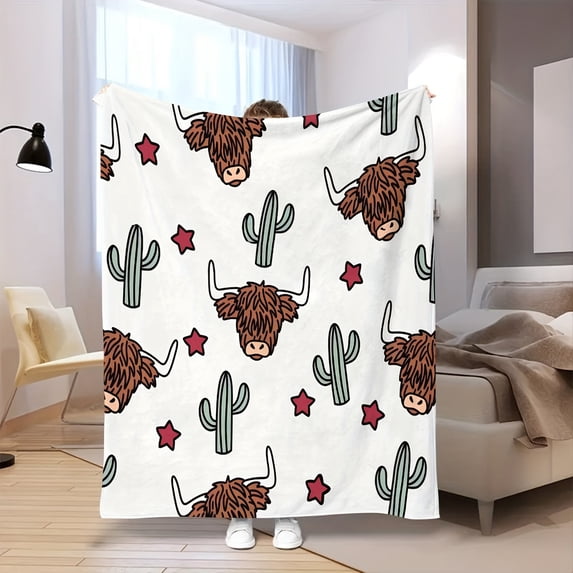 Contemporary Animal Theme Flannel Throw Blanket with Highland Cow ...