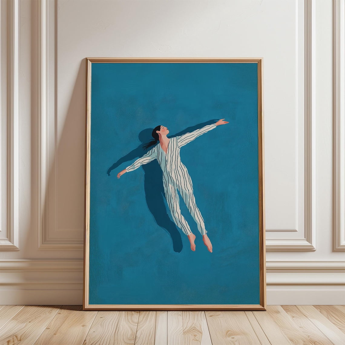 Contemporary Artwork, Woman Floating, Abstract Stripe, Large Wall Wall ...