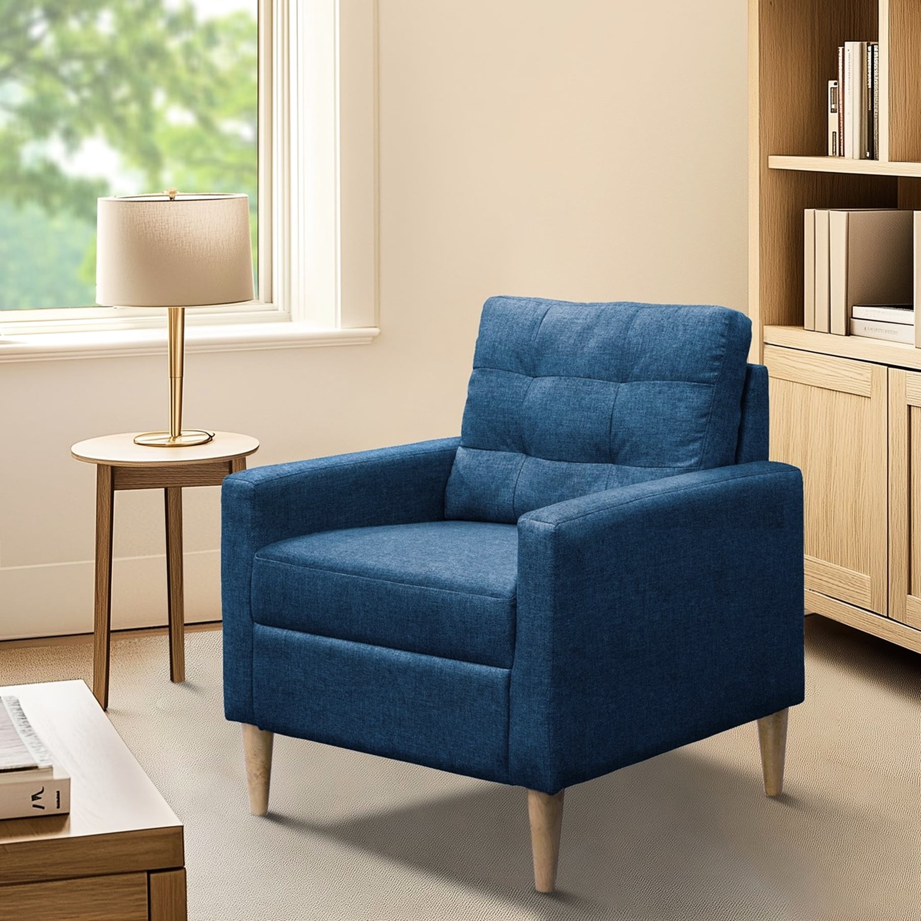 Contemporary Back Chair With Wood Frame - Blue Upholstered Armchair ...