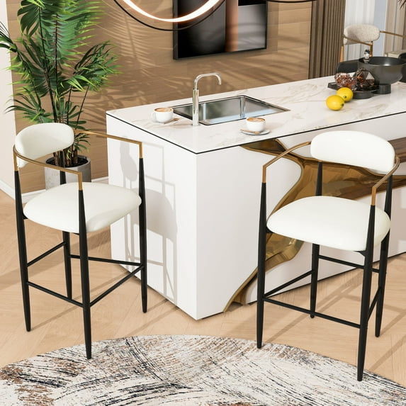 Contemporary Bar Stools | Beige Faux Leather, Comfortable Seating | 265 ...