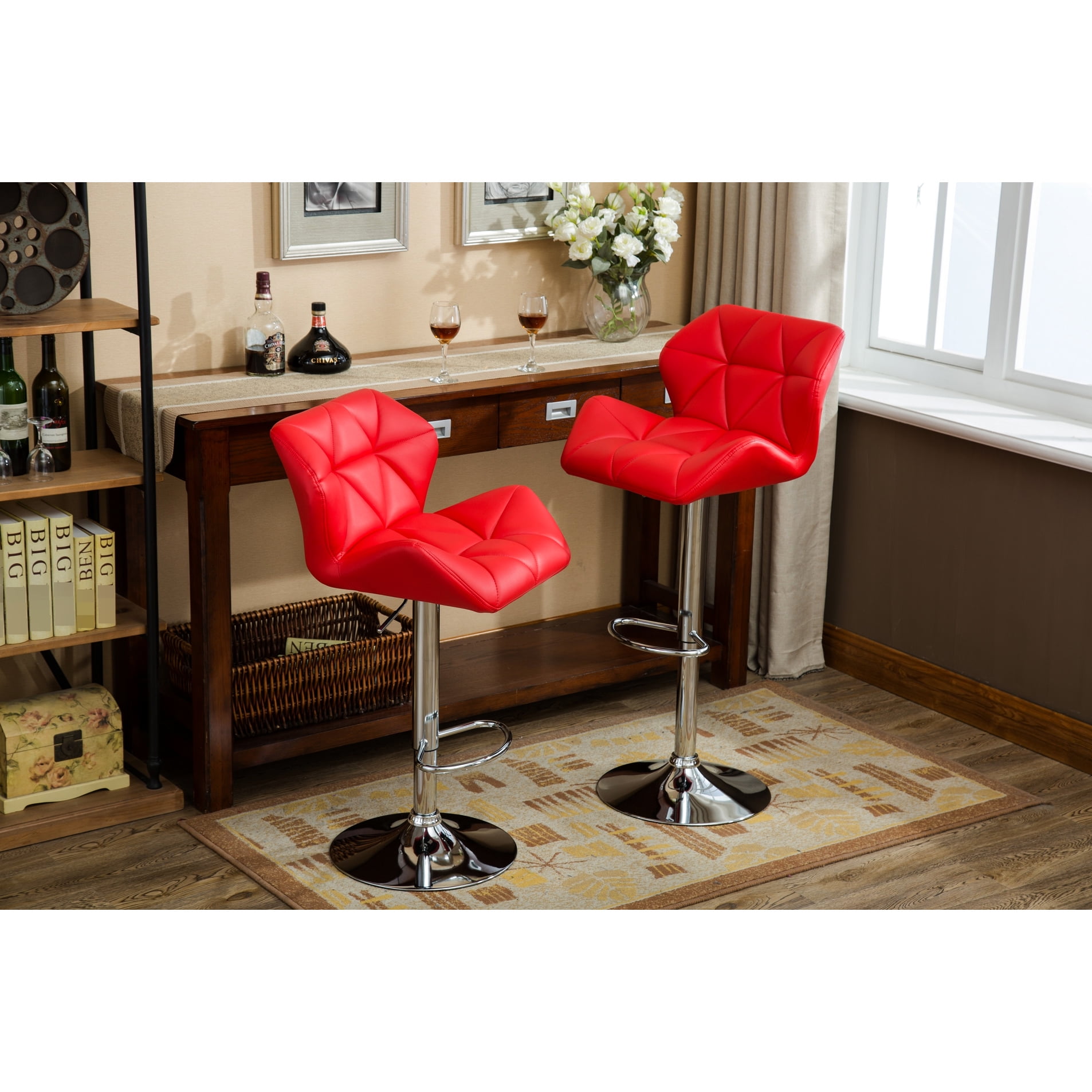 Contemporary Bar Stools In Red, 2 Units - Hydraulic Adjustable, Quality ...
