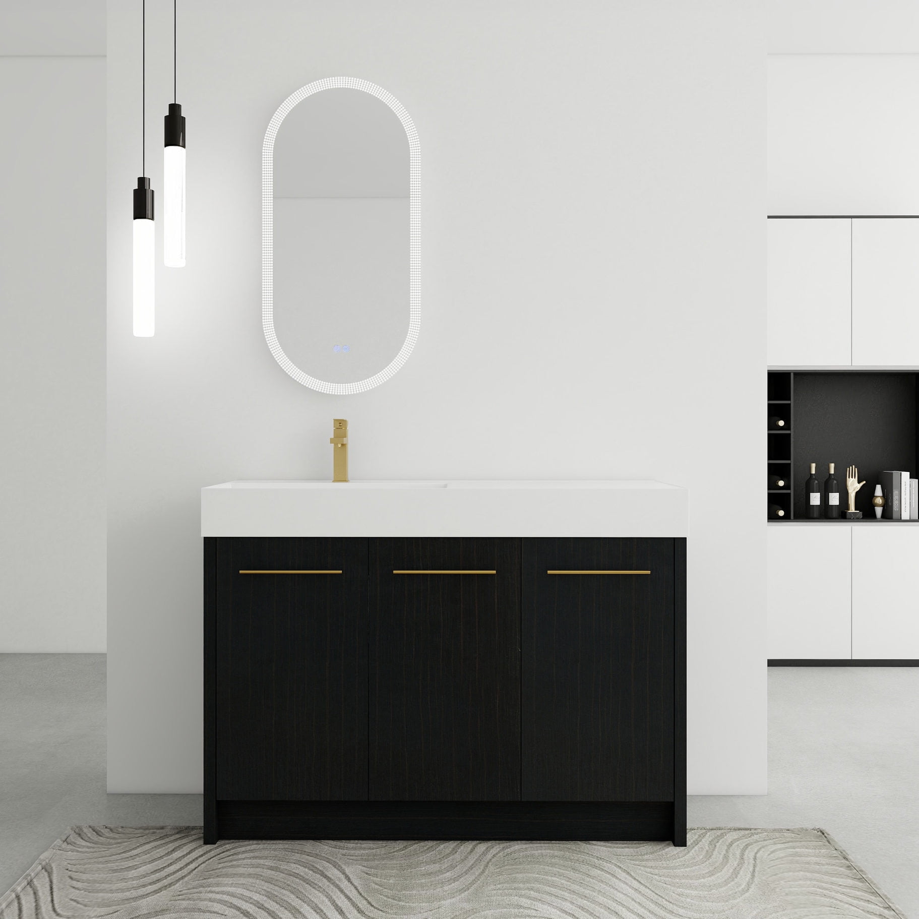 Contemporary Bathroom Vanity 48 Inch | Resin Sink with Modern Lines ...