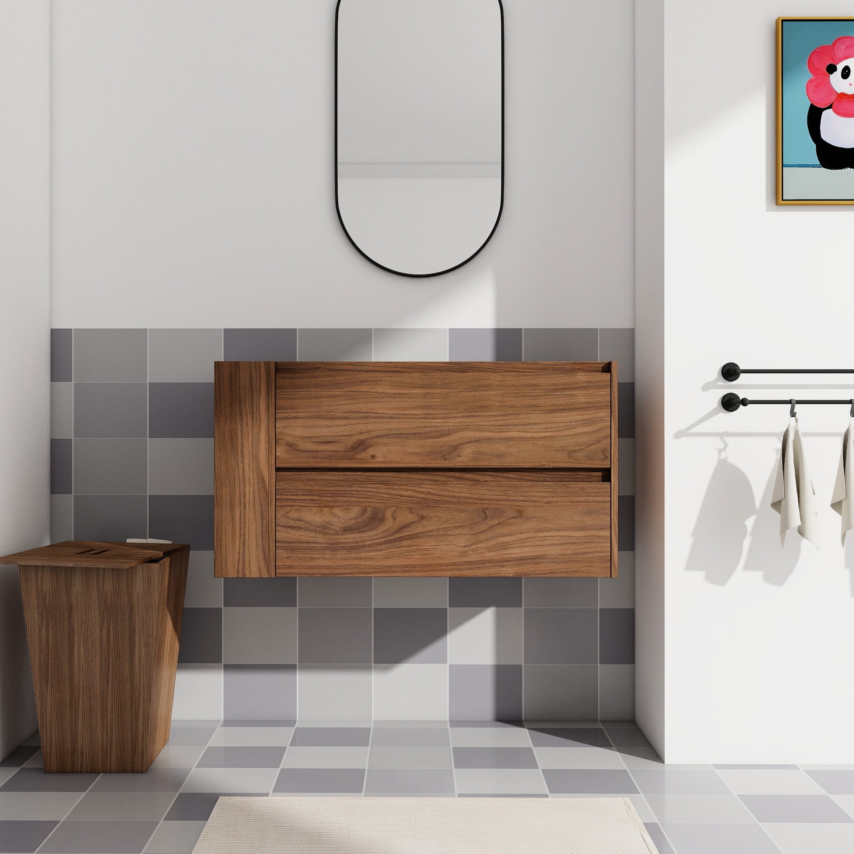 Contemporary Bathroom Vanity with 45° Bevelled Handles and 2/3 Extended ...