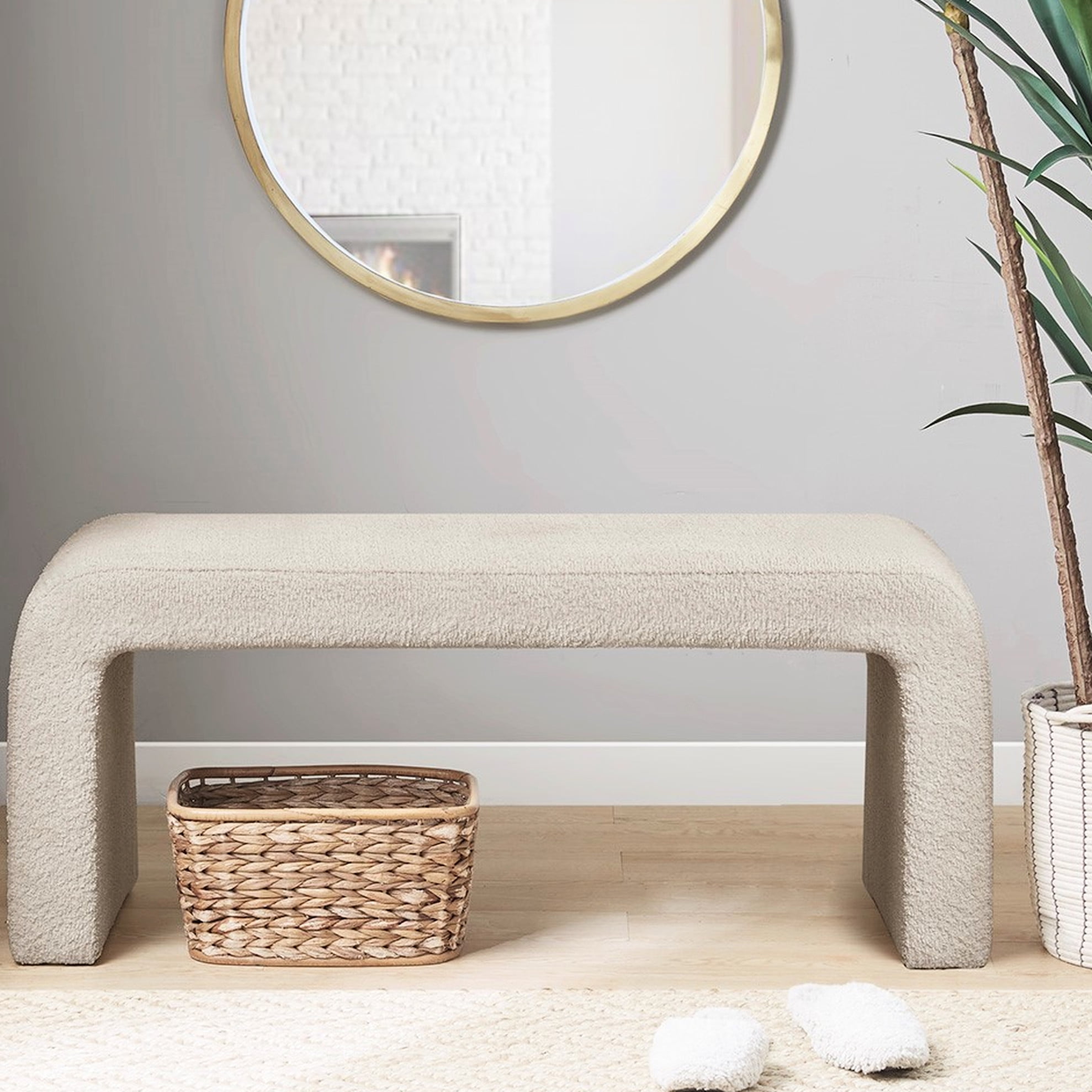 Contemporary Bedroom And Office Boucle Waterfall Bench - 52"w X 17.5"d ...