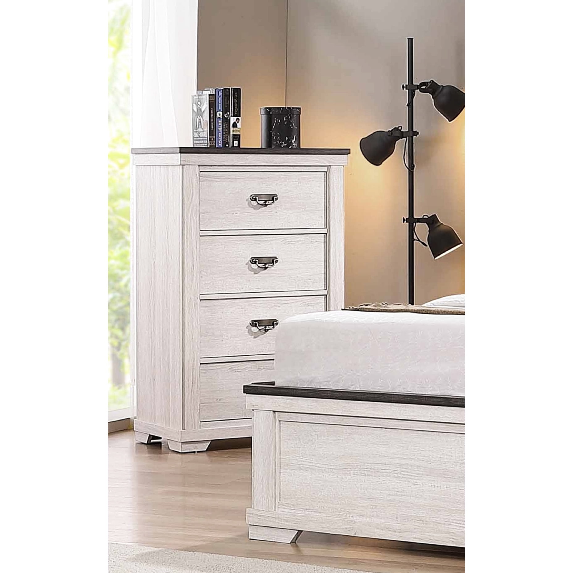 Contemporary Bedroom Chest With Four Drawers, Rustic Beige Solid Wood ...