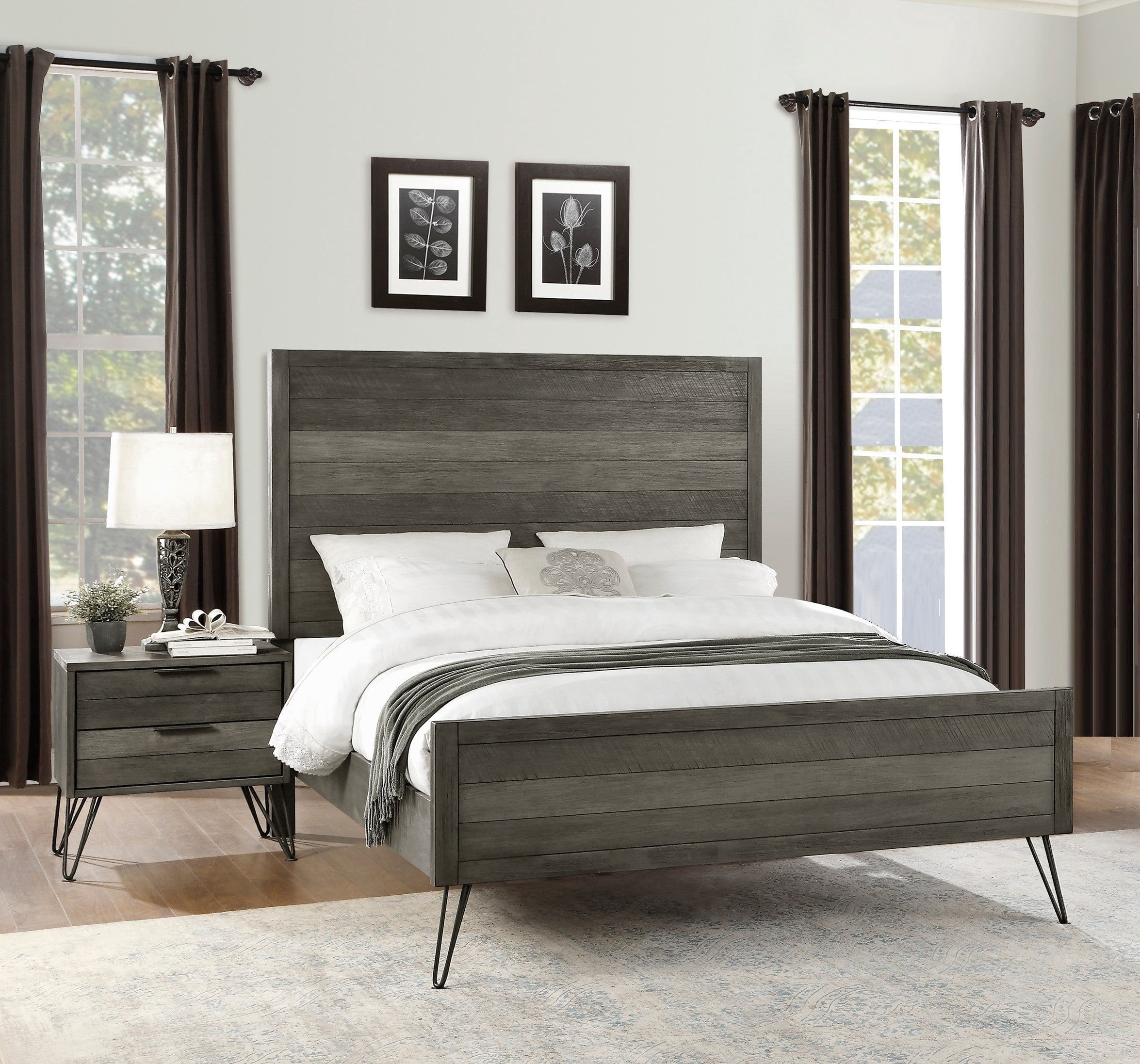 Contemporary Bedroom Set 3pc King Size Bed and Two Nighstands Gray ...