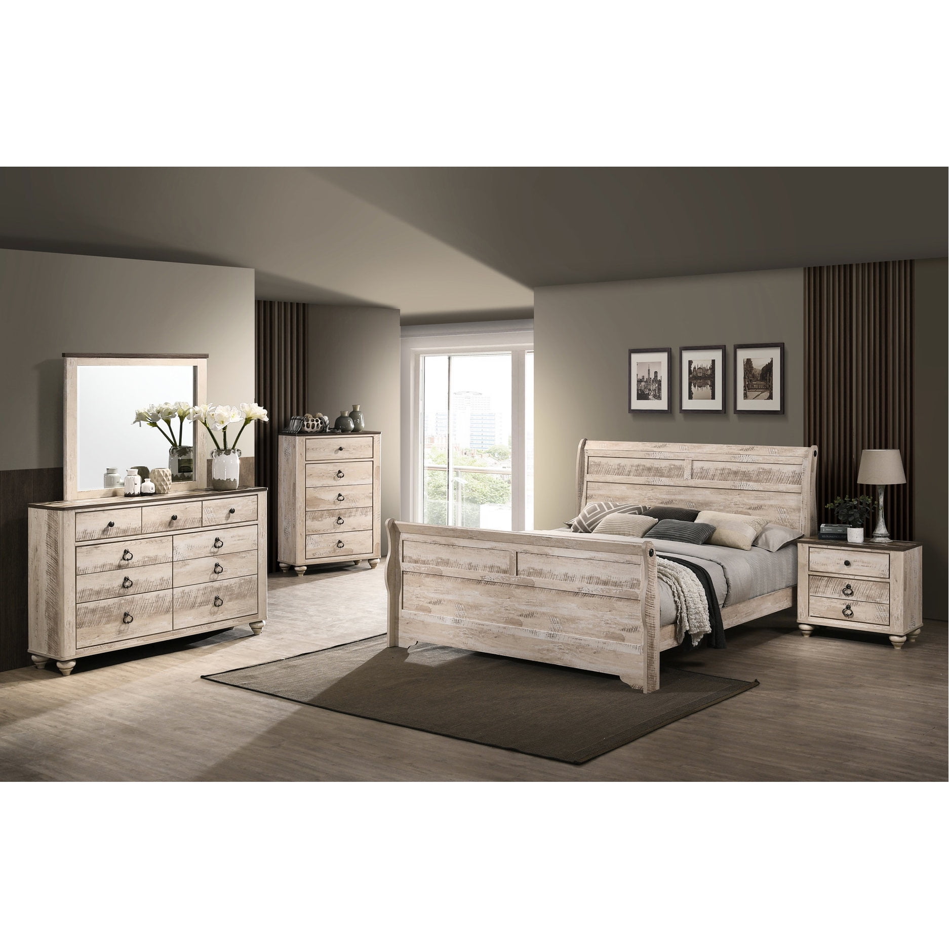 Contemporary Bedroom Set | Queen Sleigh Bed for Rustic Bedroom | Solid ...