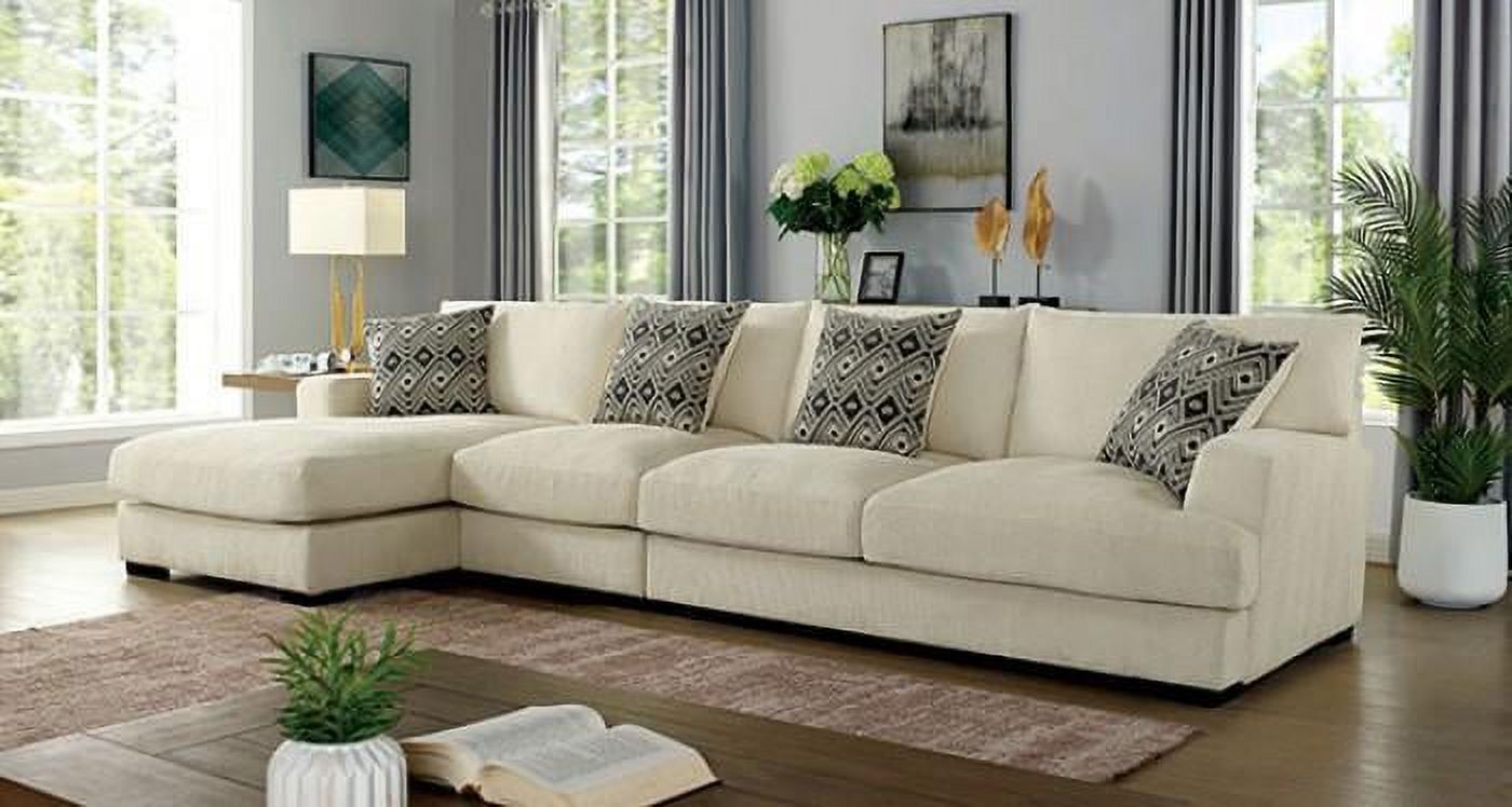 Contemporary Beige Chenille Large L-Shaped Sectional FOA CM6587BG-SECT ...
