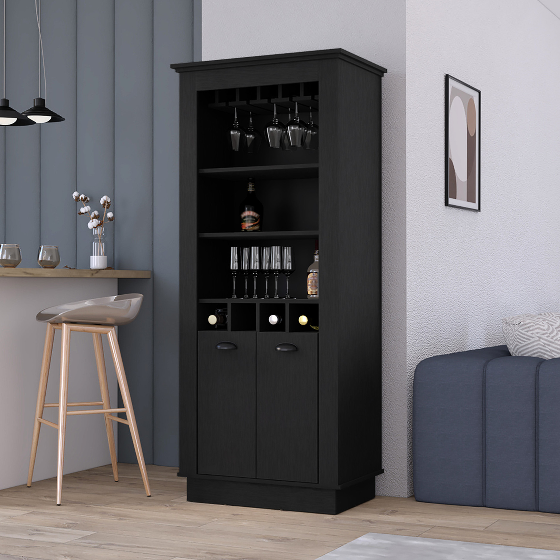 Contemporary Black Bar Cabinet | Wine Racks and Shelves for Living ...