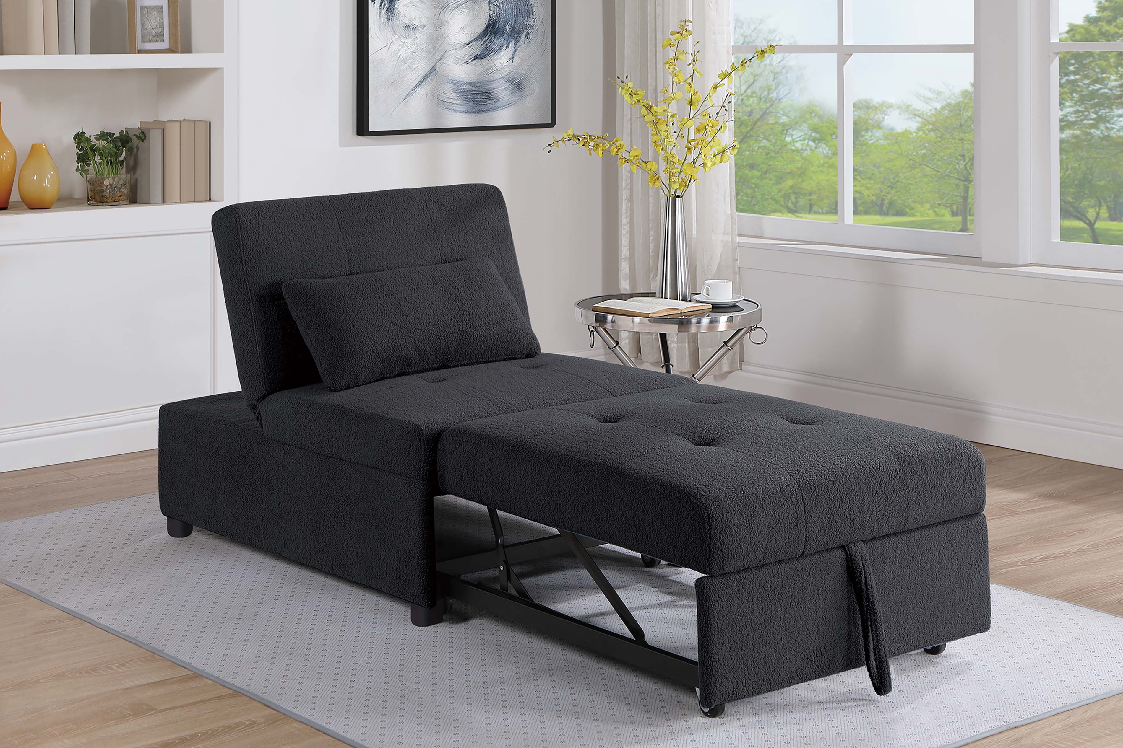 Contemporary Black Color Sleeper Sofa Chair Pillow Plush Tufted Seat ...