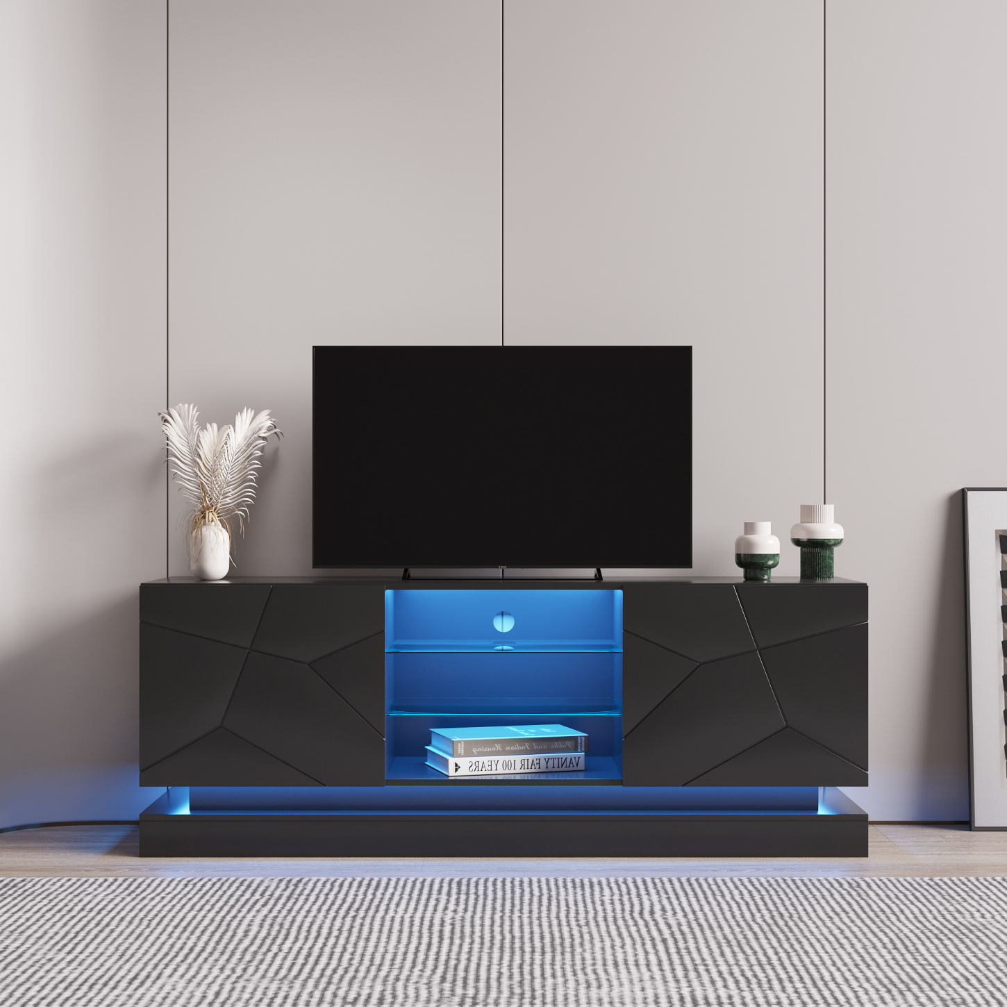 Contemporary Black TV Stand, Entertainment Center with Color-Changing ...