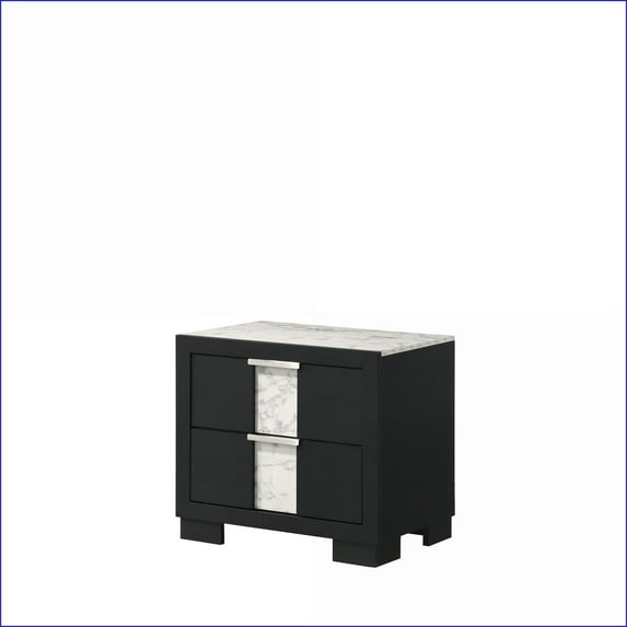 Contemporary Black/White Wooden Nightstand with 2 Drawers & Metal Knobs ...
