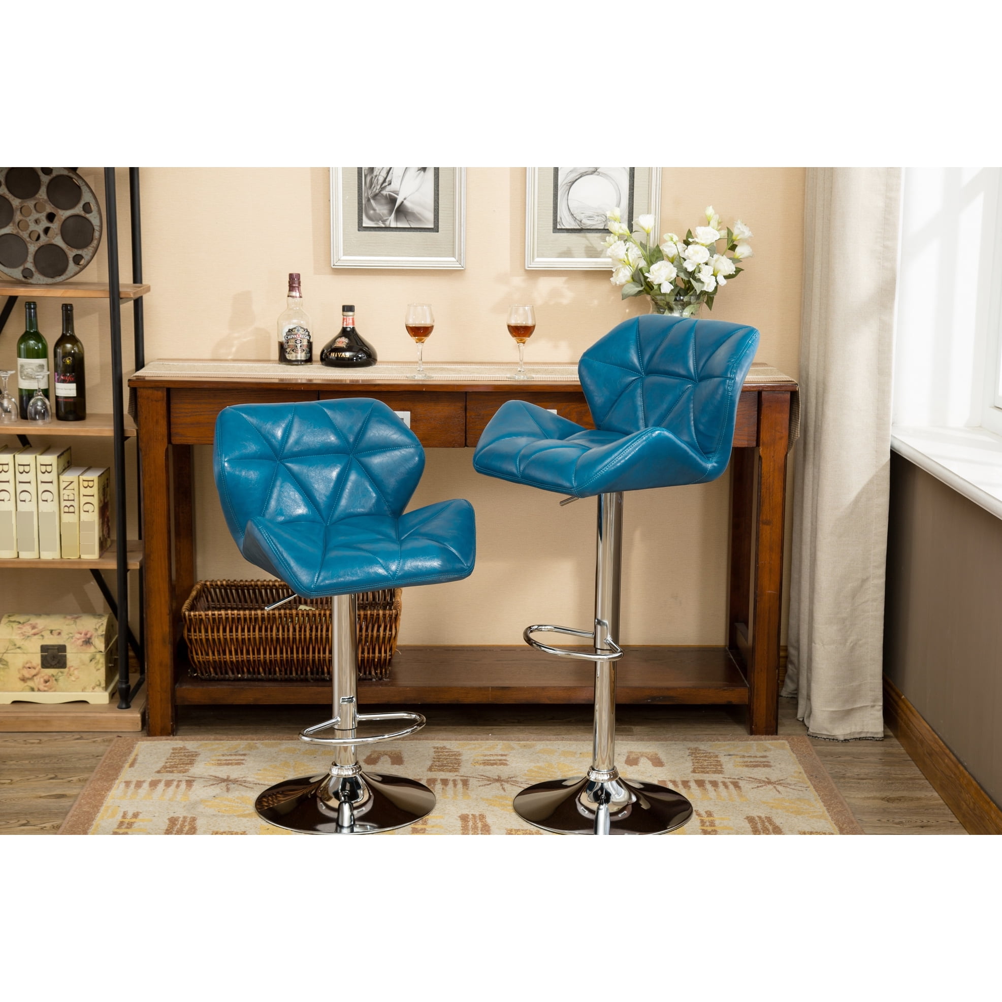 Contemporary Blue Bar Stools, Of 2 - Hydraulic Height Adjustable, Pu ...