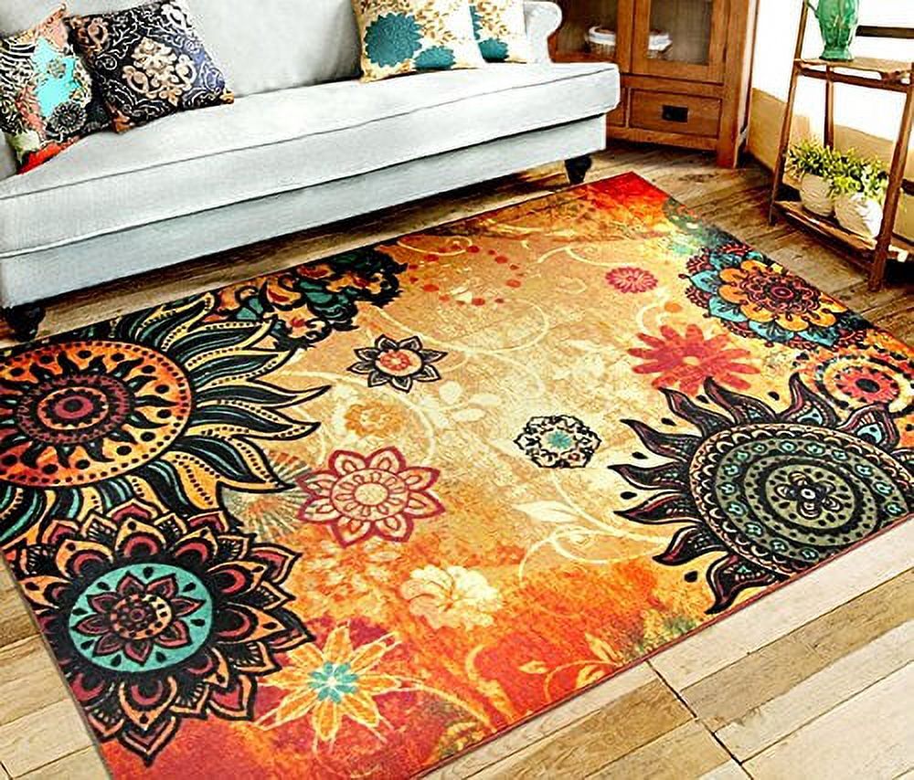 Contemporary Boho Retro Style Abstract Living Room Floor Carpets,Non ...