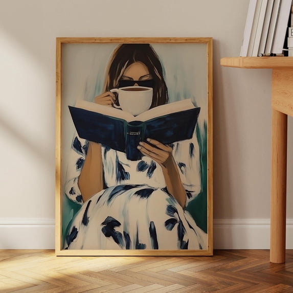 Contemporary Book Lover Artwork Woman Reading Poster Stylish Woman With ...