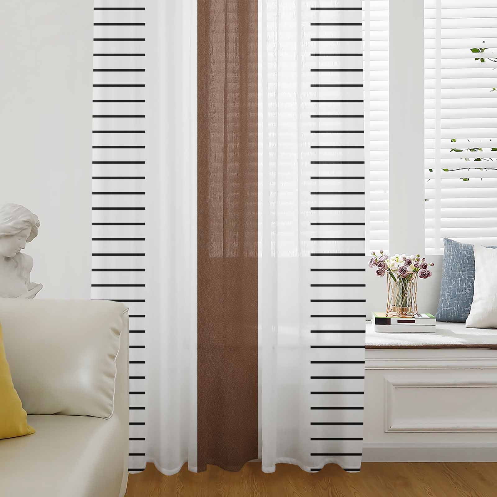 Contemporary Brown Semi Sheer Curtains Drapes for Living Room, Bedroom ...